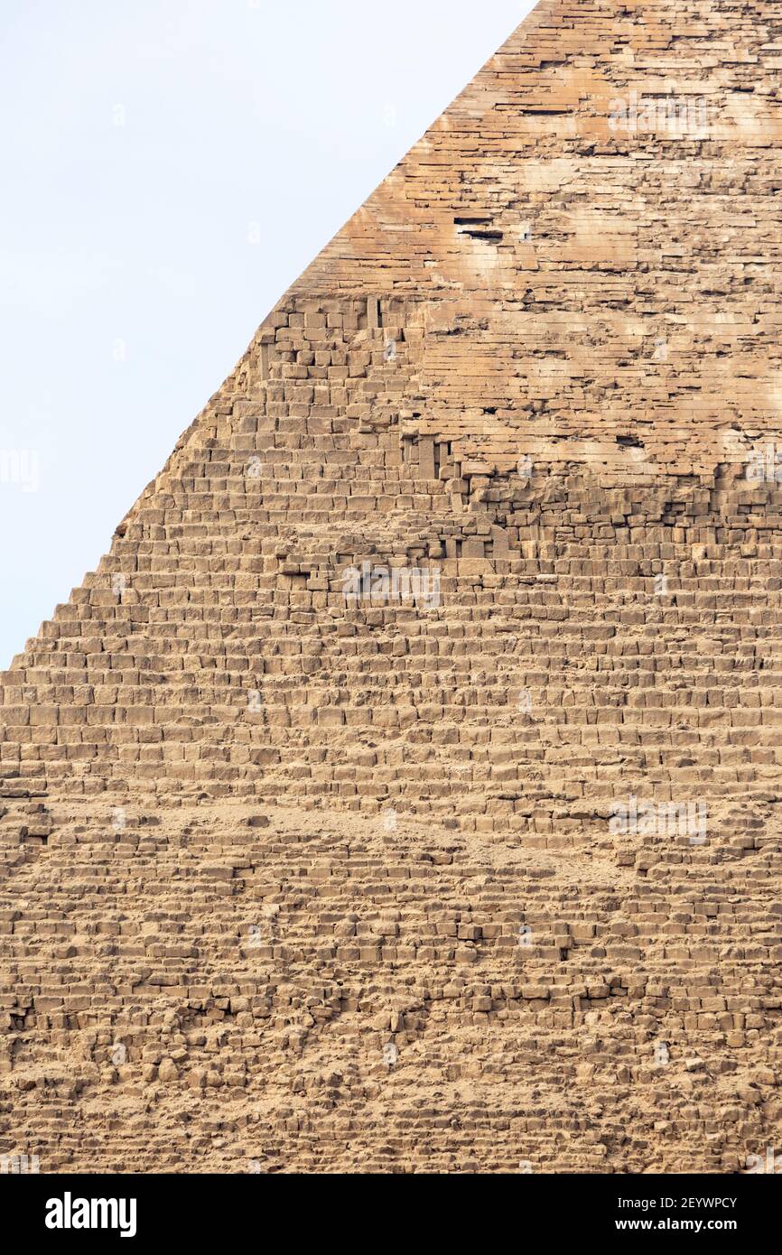 Detail view of the pyramid of Khufu showing original casing stones ...