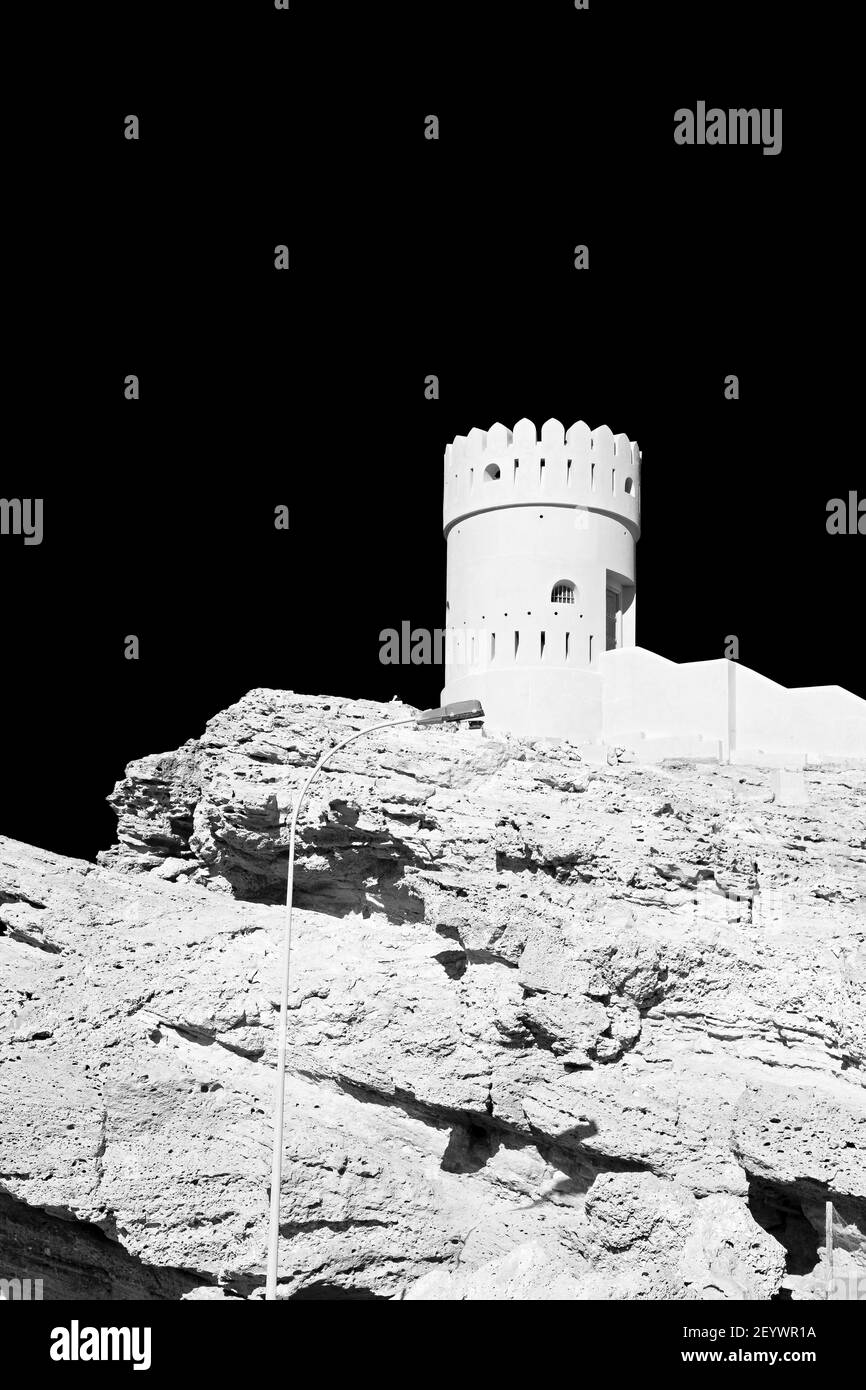 In oman muscat rock the old defensive fort battlesment sky and star ...