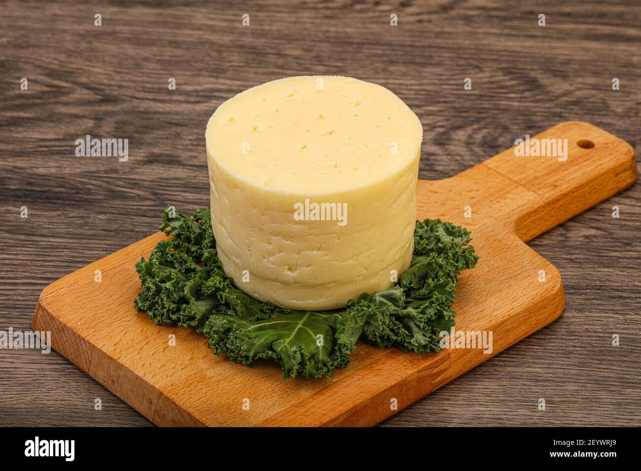 Yellow round dairy soft cheese piece Stock Photo - Alamy