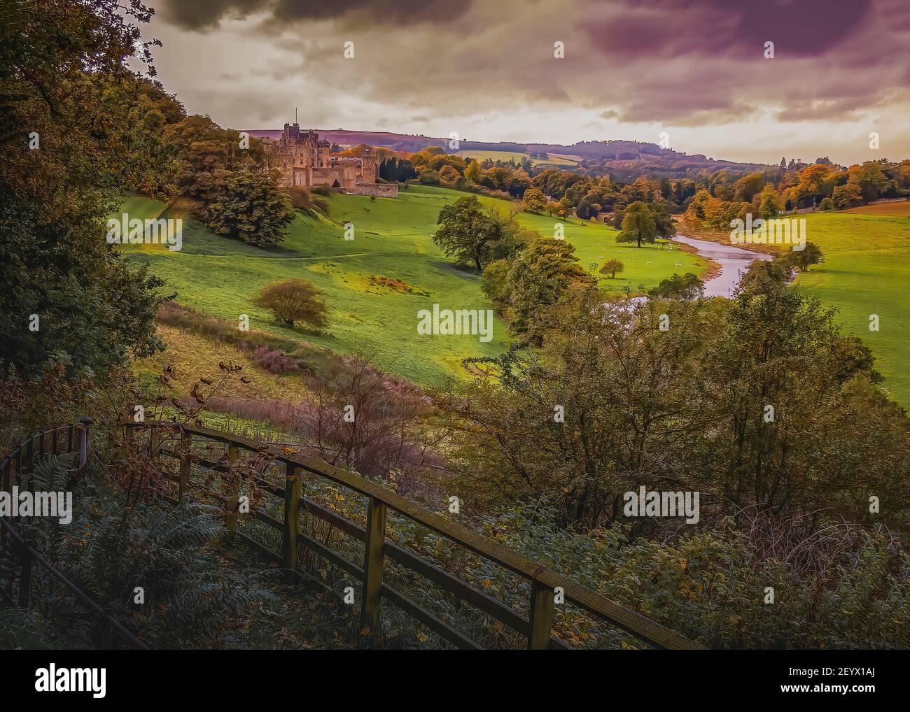 The River Aln and Alnwick Castle Stock Photo - Alamy