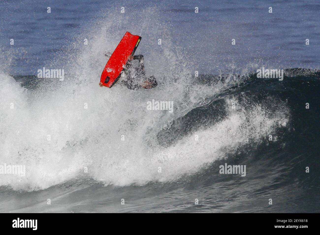 29 Aug 2012 - Lisbon, Portugal - A Bodybarder rides a wave at Praia ...