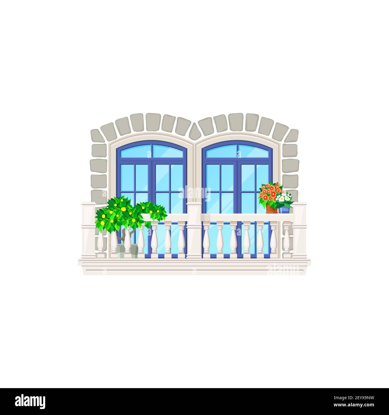 Balcony, architecture and vintage house building exterior, vector ...