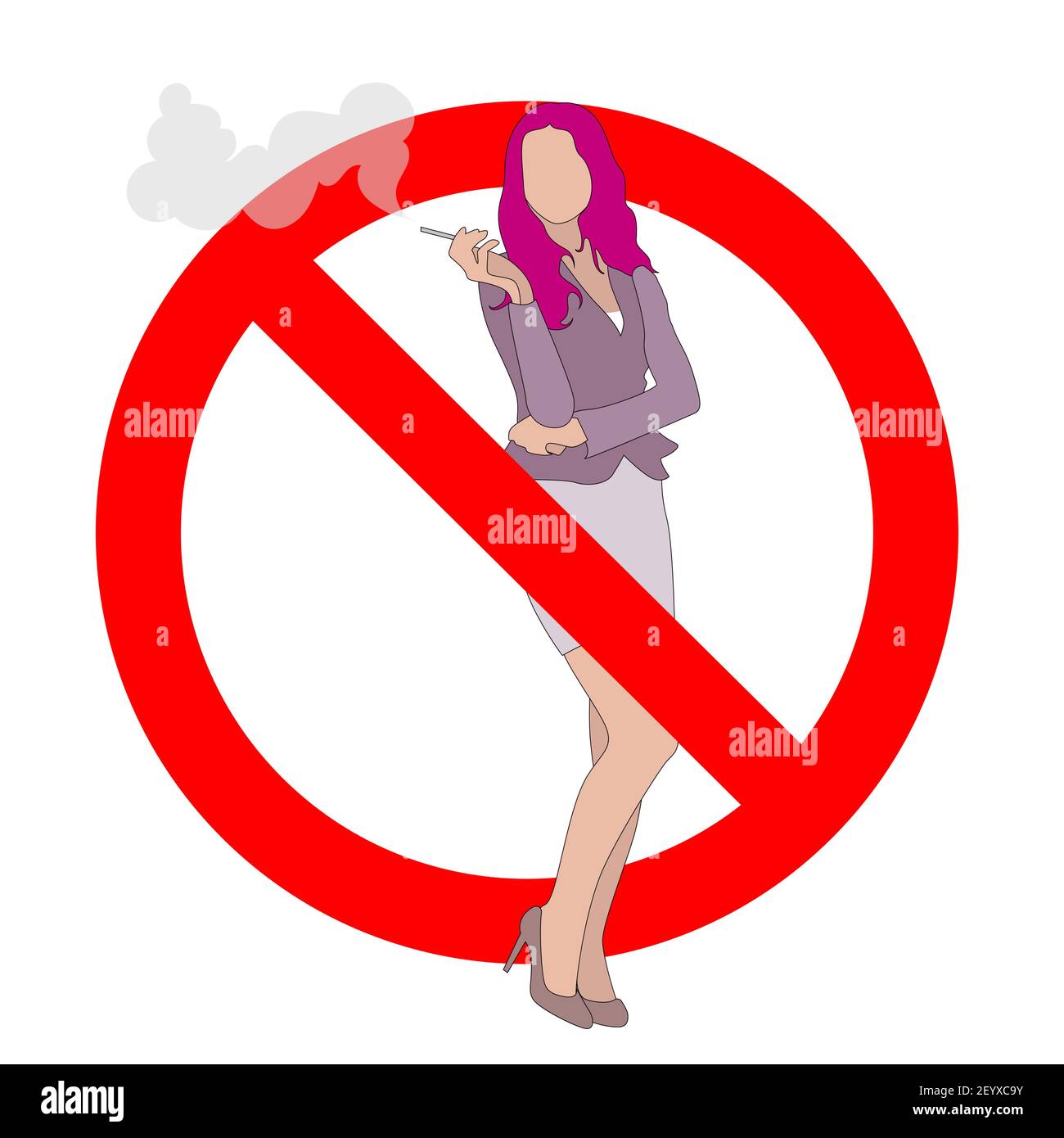 No smoking, ban lady smoke. Vector prohibited symbol, ban smoke women ...