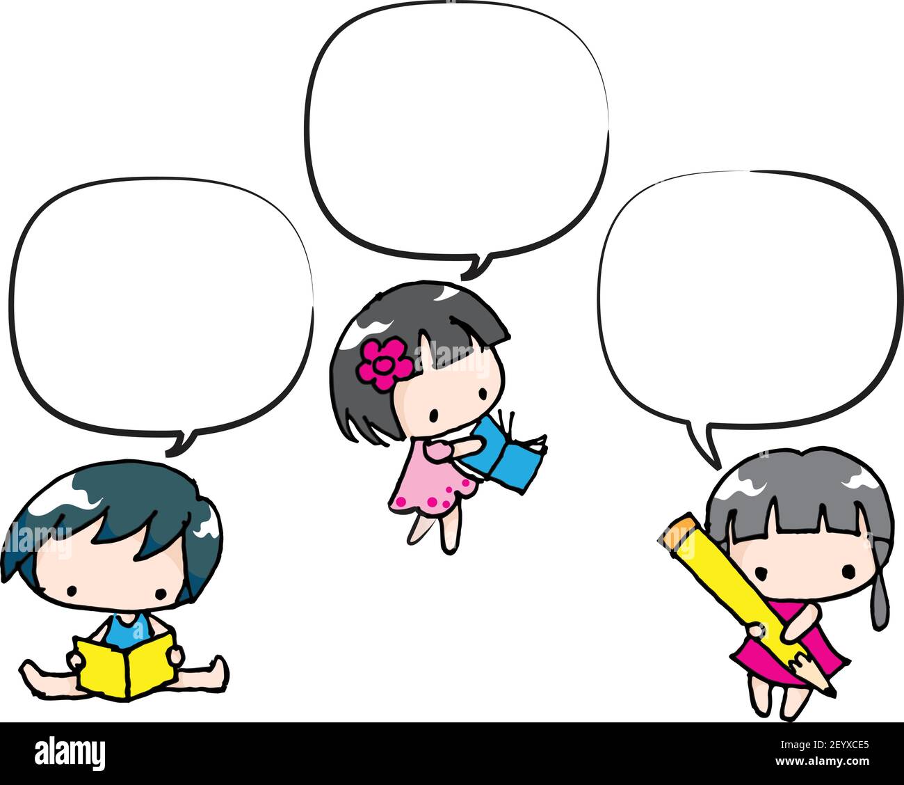 vector cartoon reading kids with speech bubble background Stock Vector ...