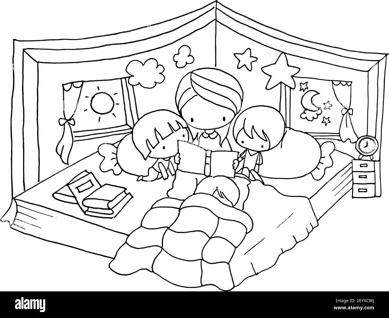 vector cartoon girls and boys reading book room Stock Vector Image ...
