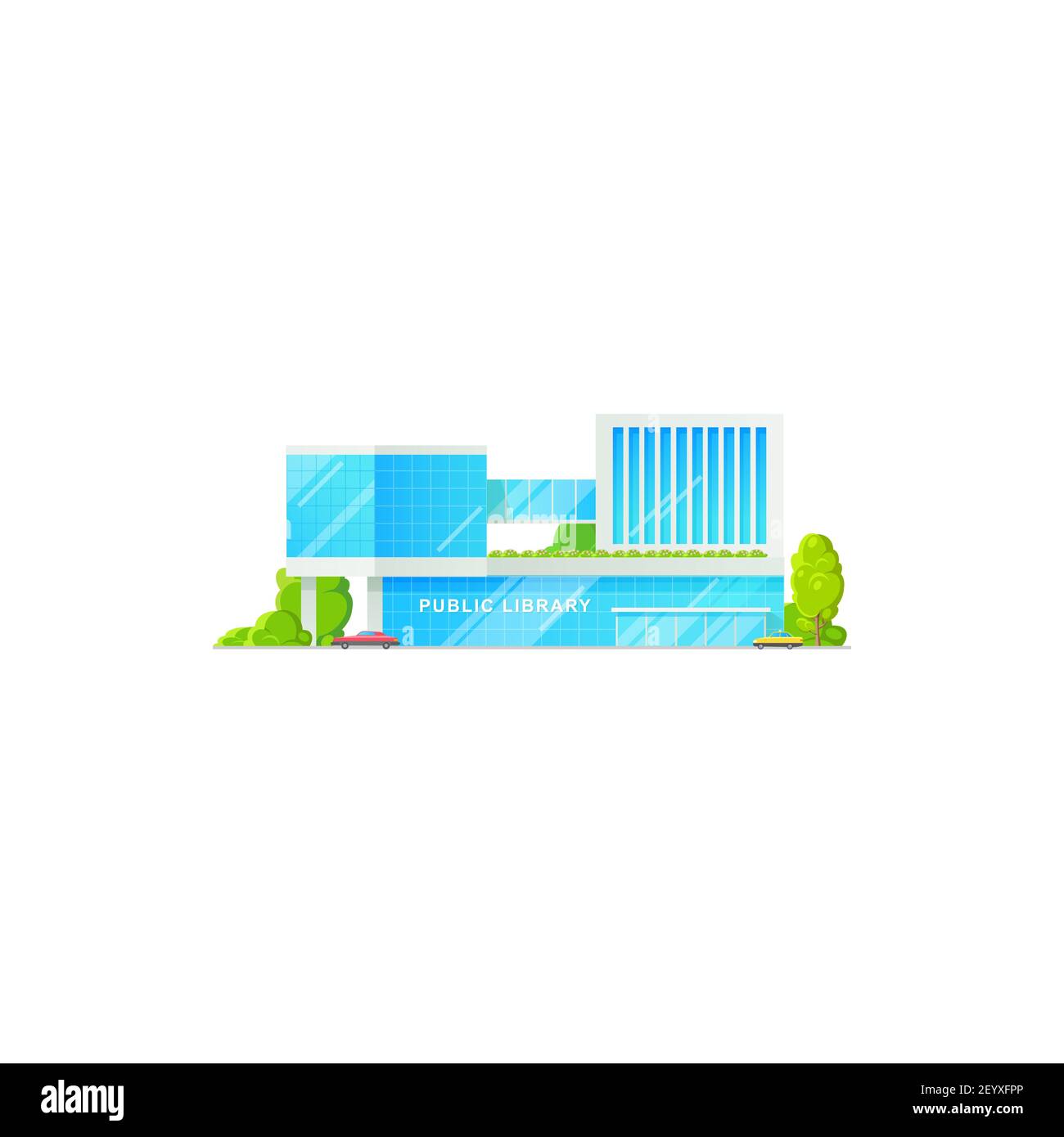 Library public building icon, flat isolated exterior facade vector ...