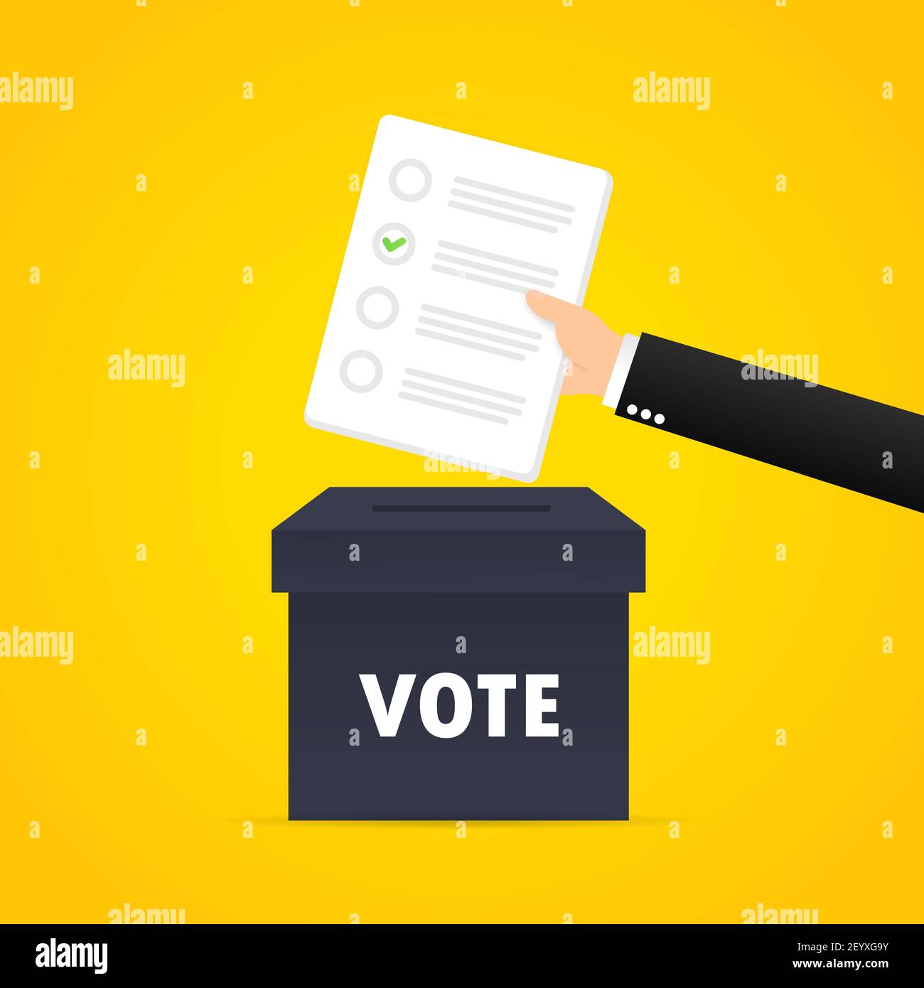 Vote banner. The hand puts the paper into the ballot box. Vector on ...