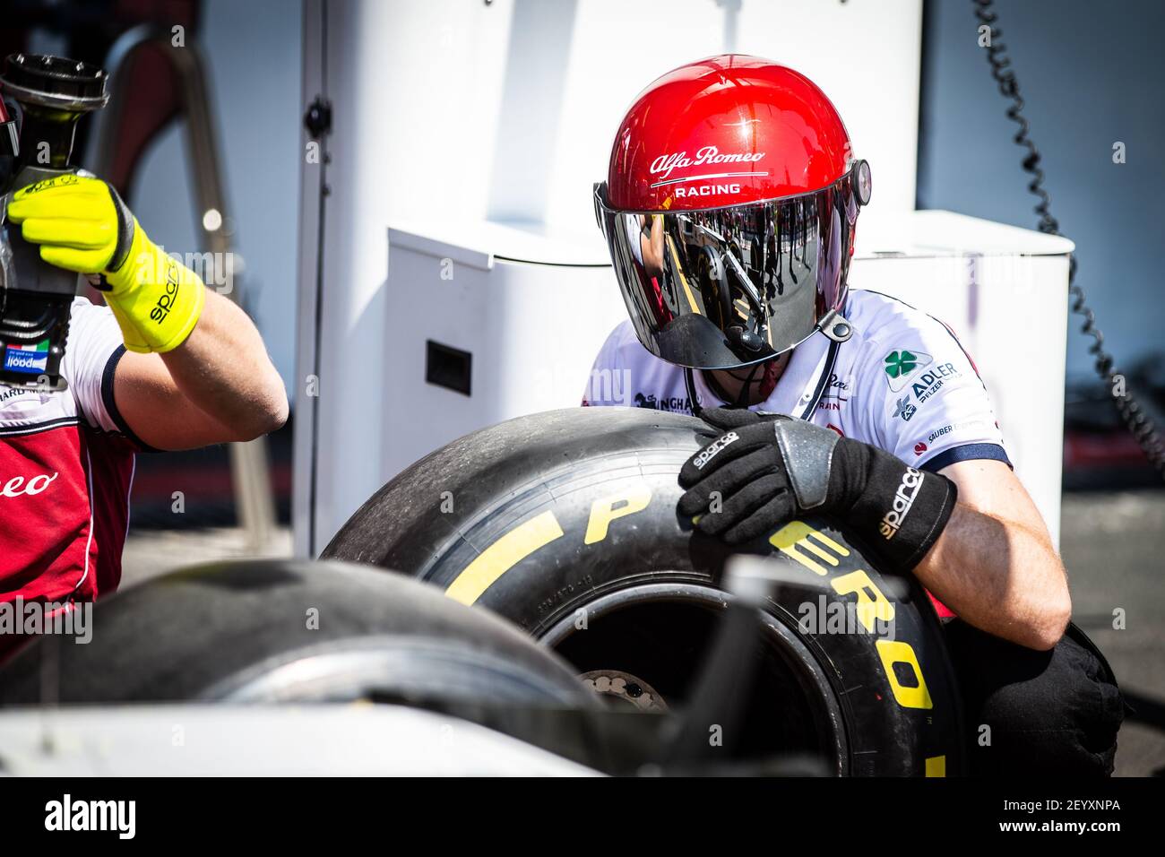 Alfa Romeo Racing C38, pit stop practice during the 2019 Formula One ...