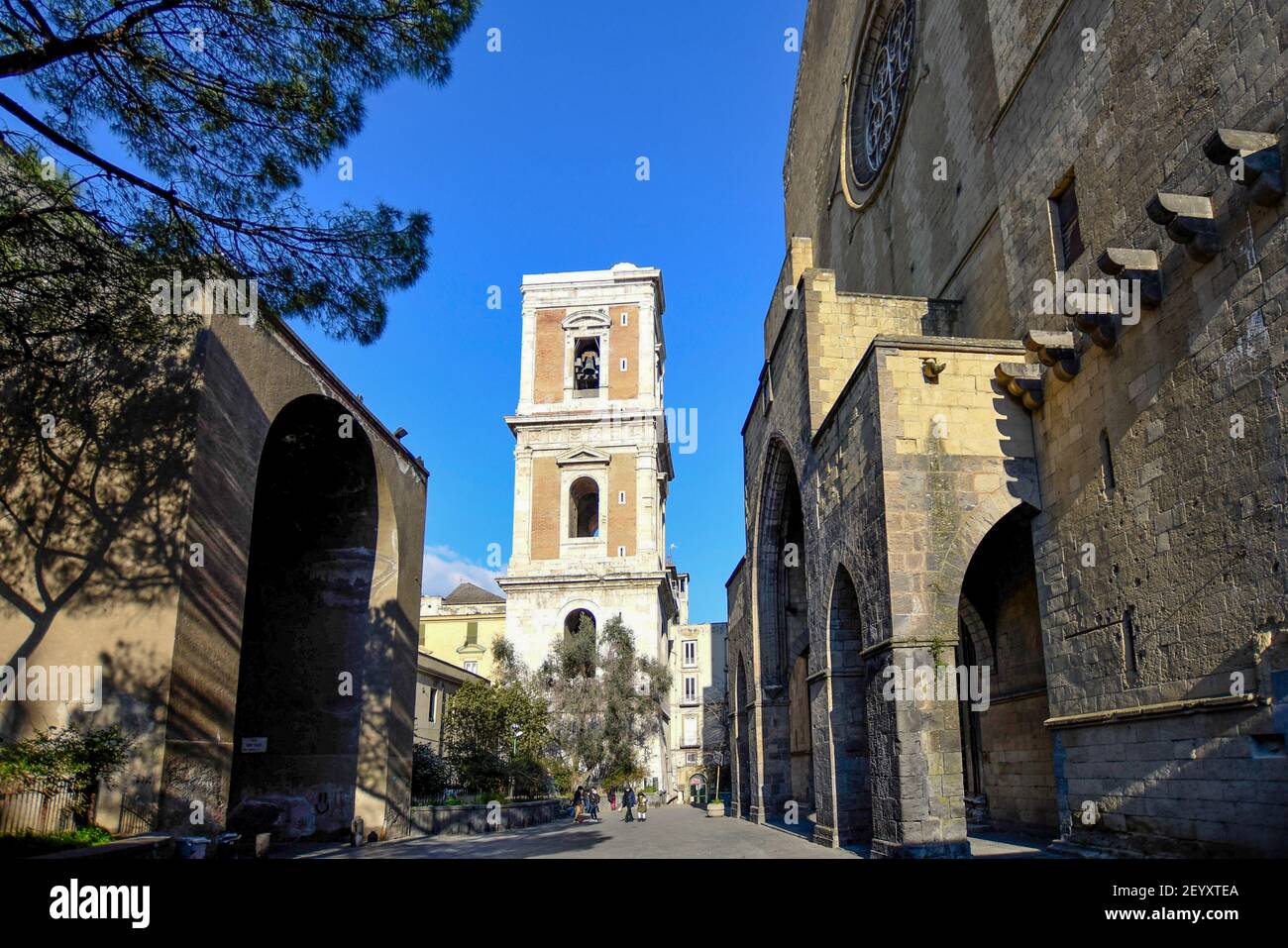 A medieval tower in the historic center of the city of Naples Stock ...