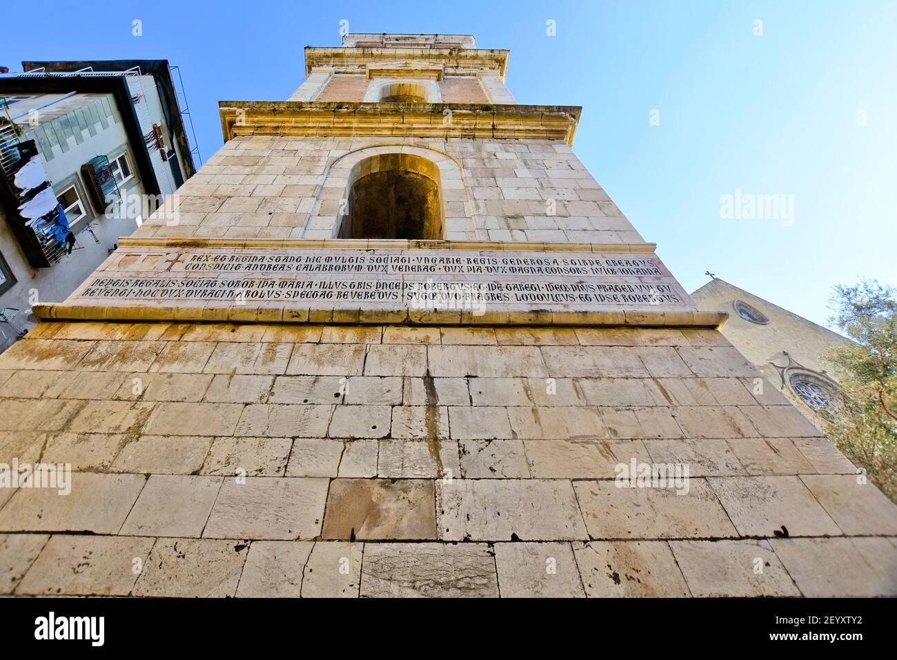 A medieval tower in the historic center of the city of Naples Stock ...