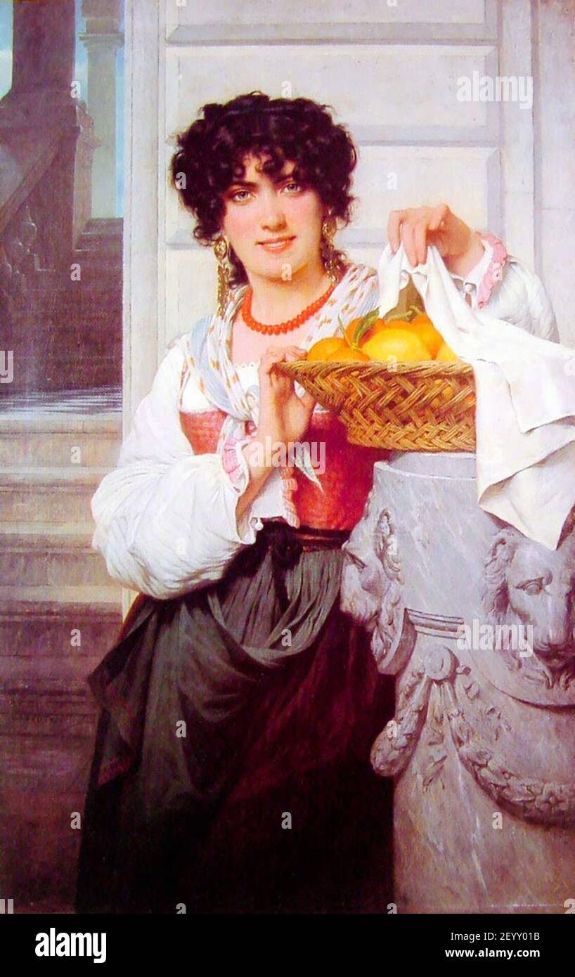 Pierre Auguste Cot - Girl with Basket of Oranges and Lemons Stock Photo ...