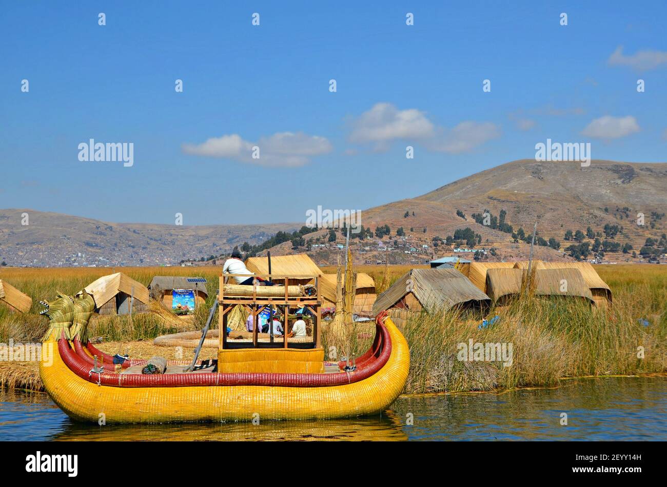 Indigenous Uru people on a self fashioned floating island with their ...