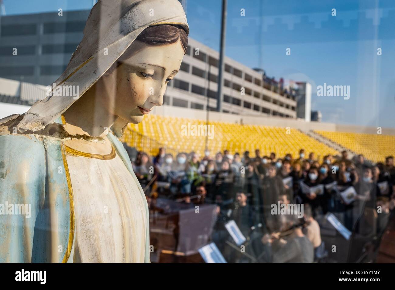 Erbil, Iraq. 06th Mar, 2021. A restored statue of Virgin Mary, which ...
