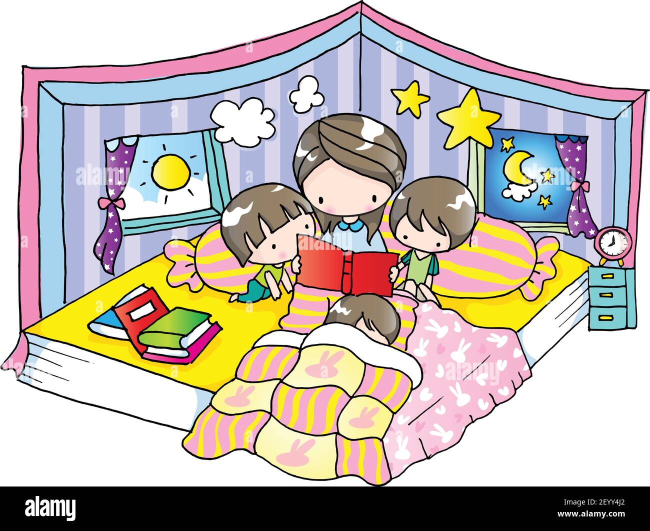 vector cartoon girls and boys reading book room Stock Vector Image ...
