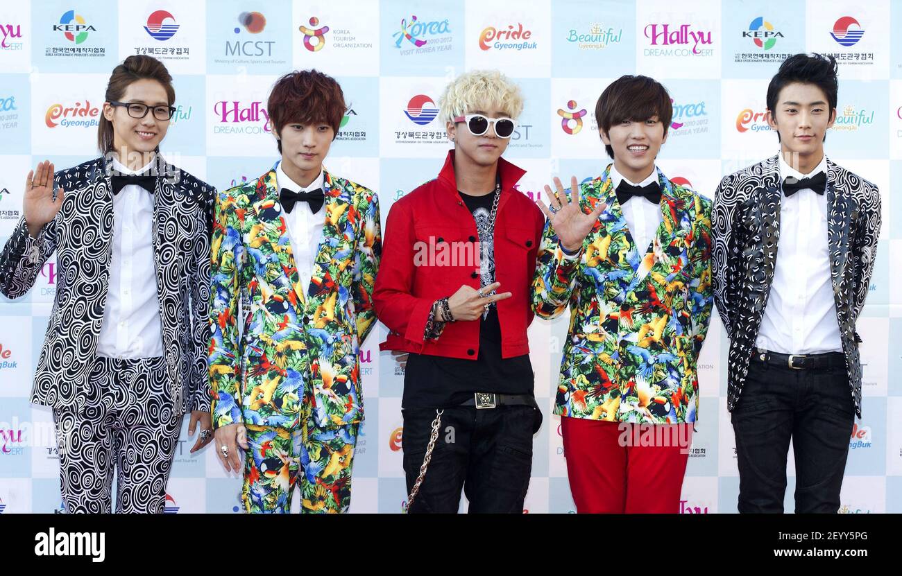 23 September 2012 - Gyeongju, South Korea : South Korean K-Pop boys group B1A4 perform on stage ...