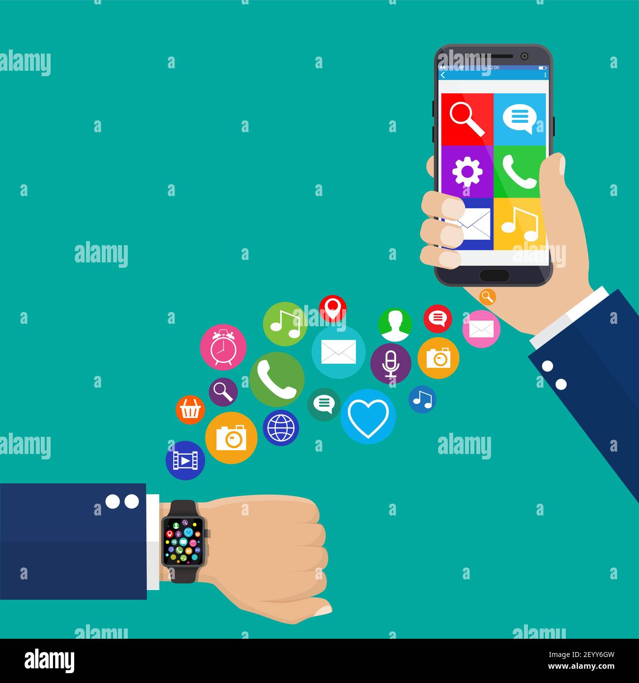 Smart watch smartphone synchro concept Stock Vector Image & Art - Alamy