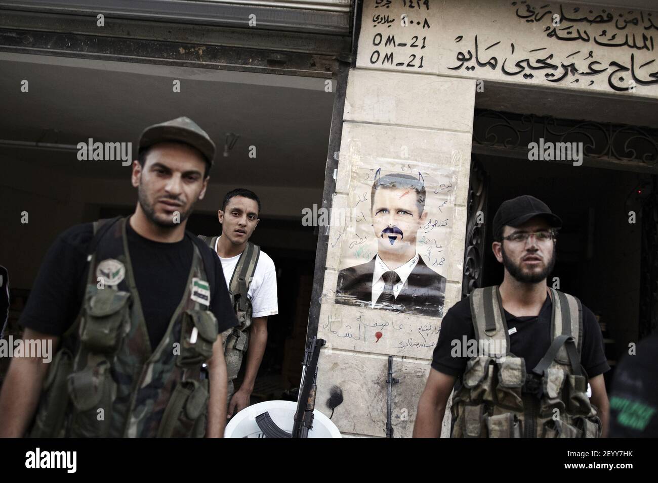 28 September 2012 - Syria, Aleppo - A poster of Bashar Al Assad is made ...