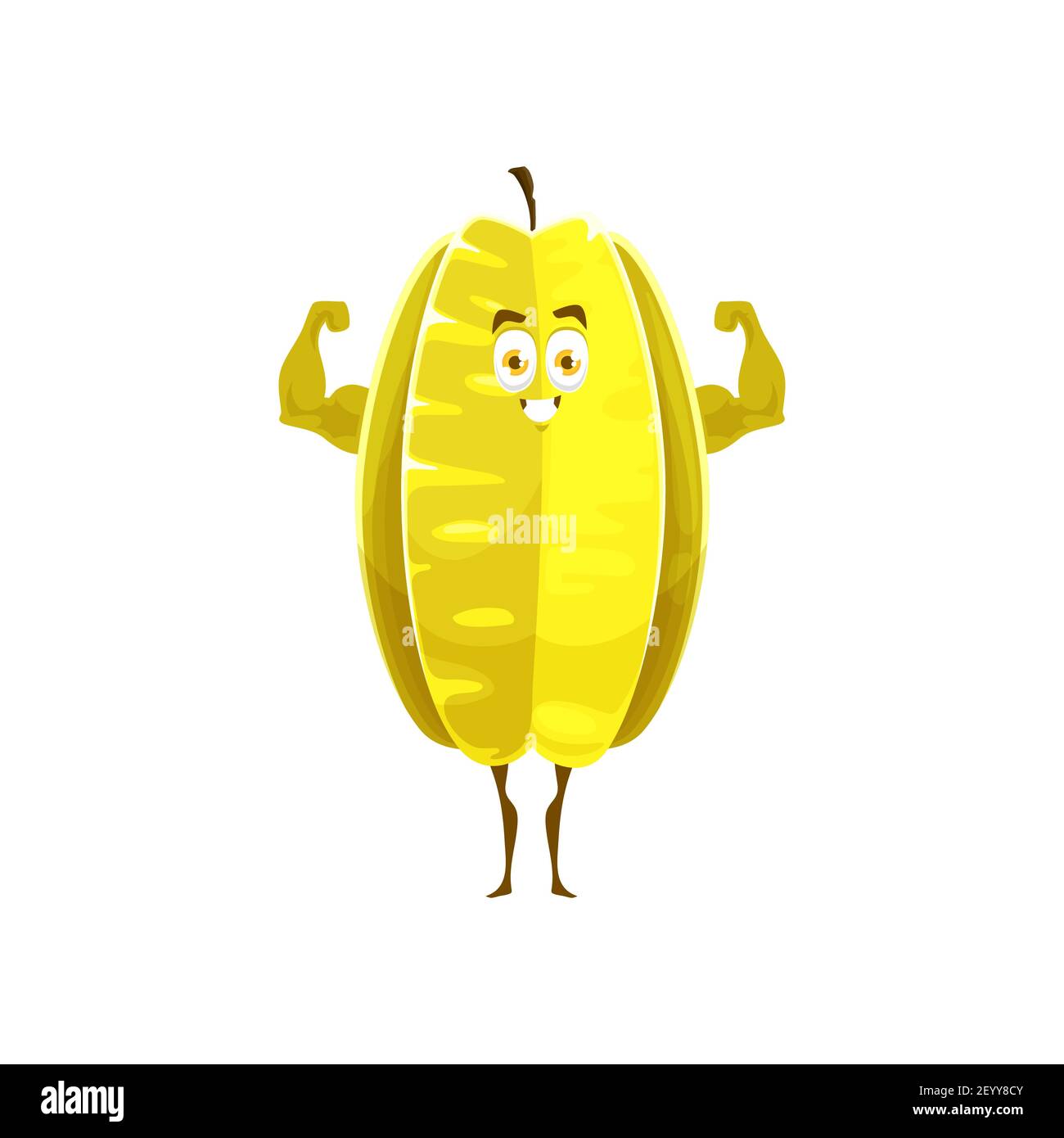 Starfruit fruit in gym with muscle arms, vector cartoon character and ...