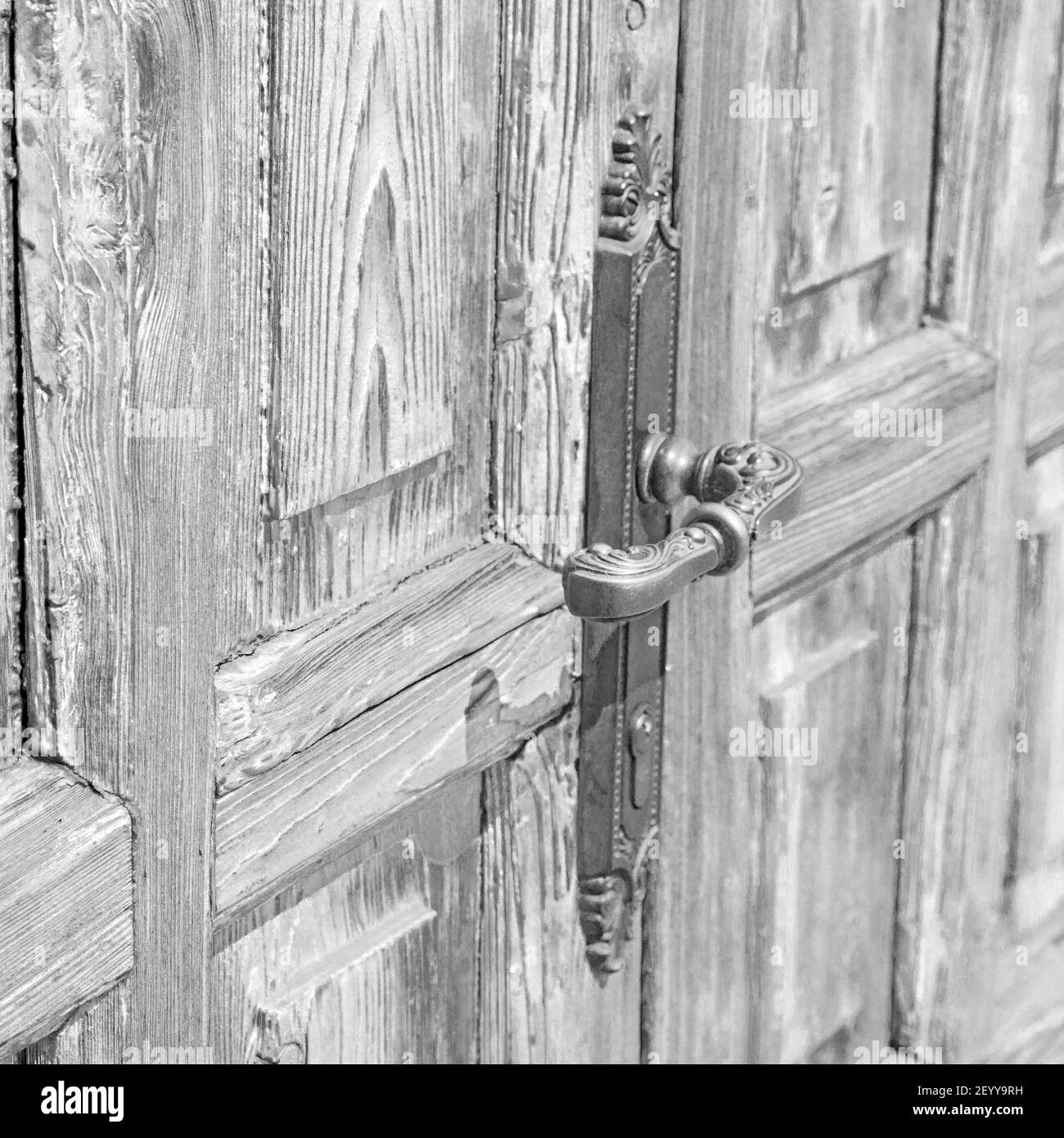 Europe old in italy antique close brown door and rusty lock closeup ...