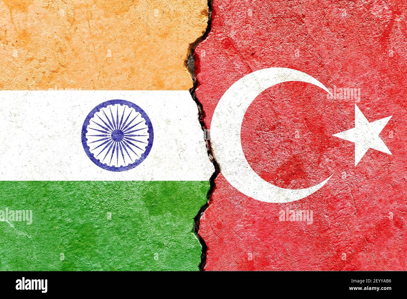 A closeup of India vs Turkey vertical National flags in the background ...