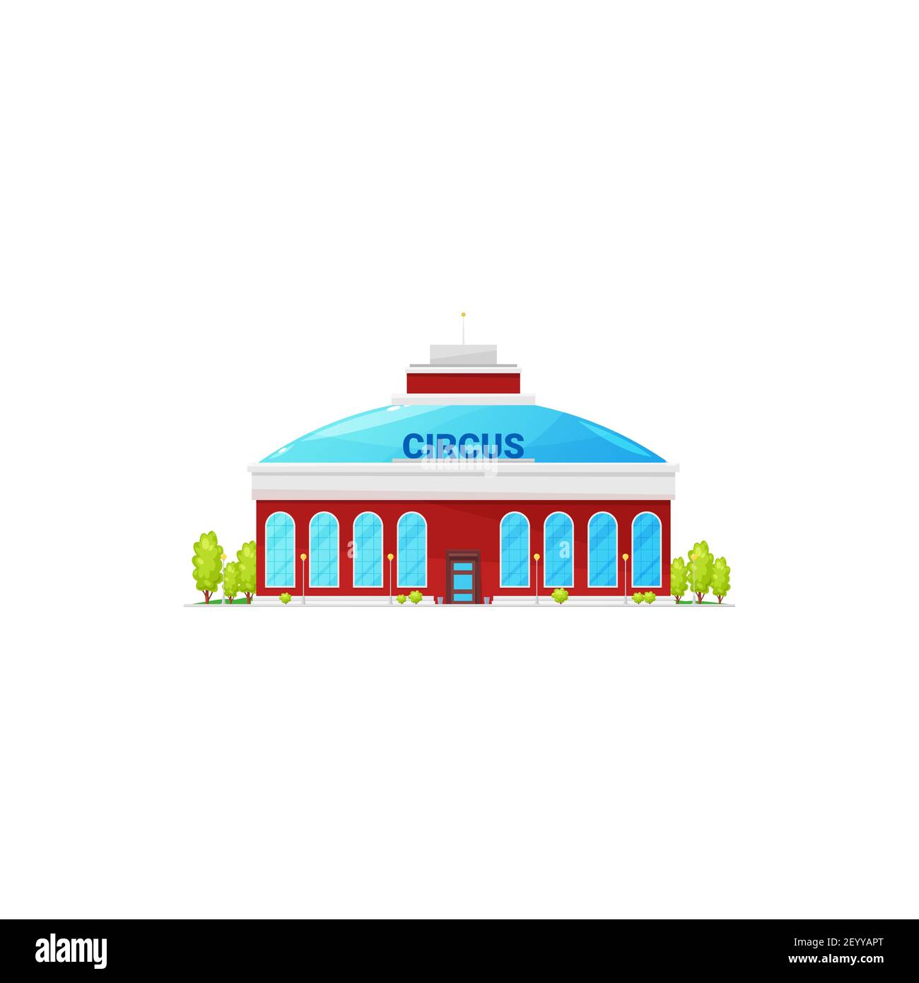 Red citrus building facade exterior isolated chapiteau building cartoon ...