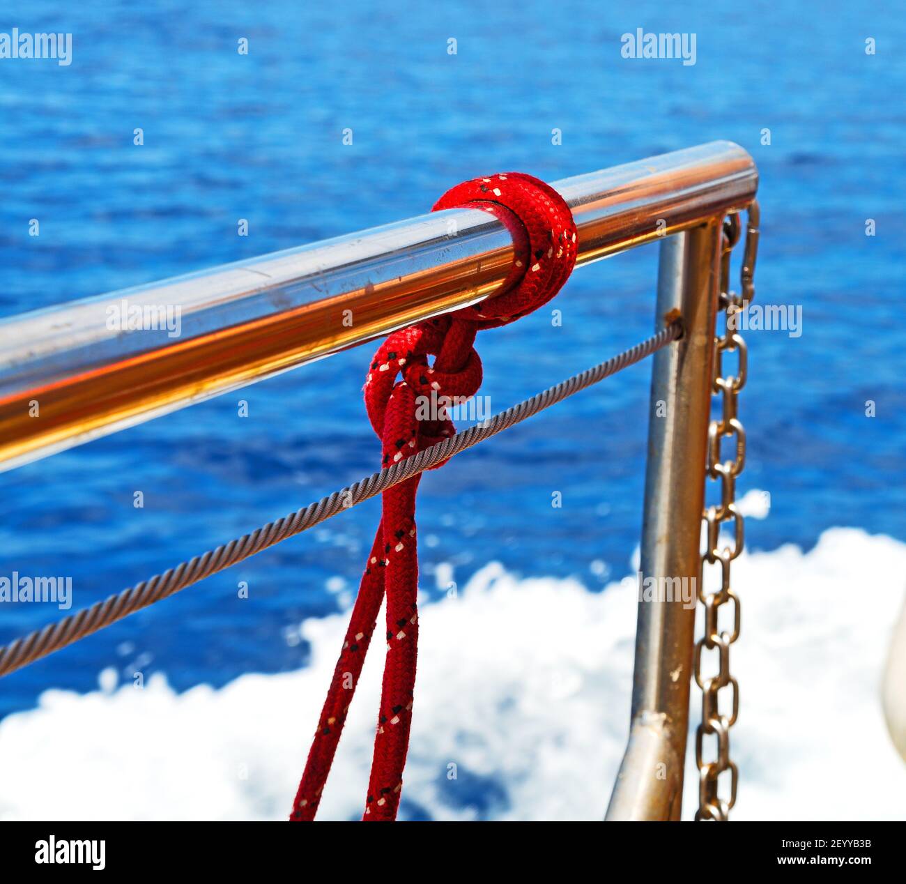 Safety rope and metal in the blue skay aocean mediterranean sea Stock ...