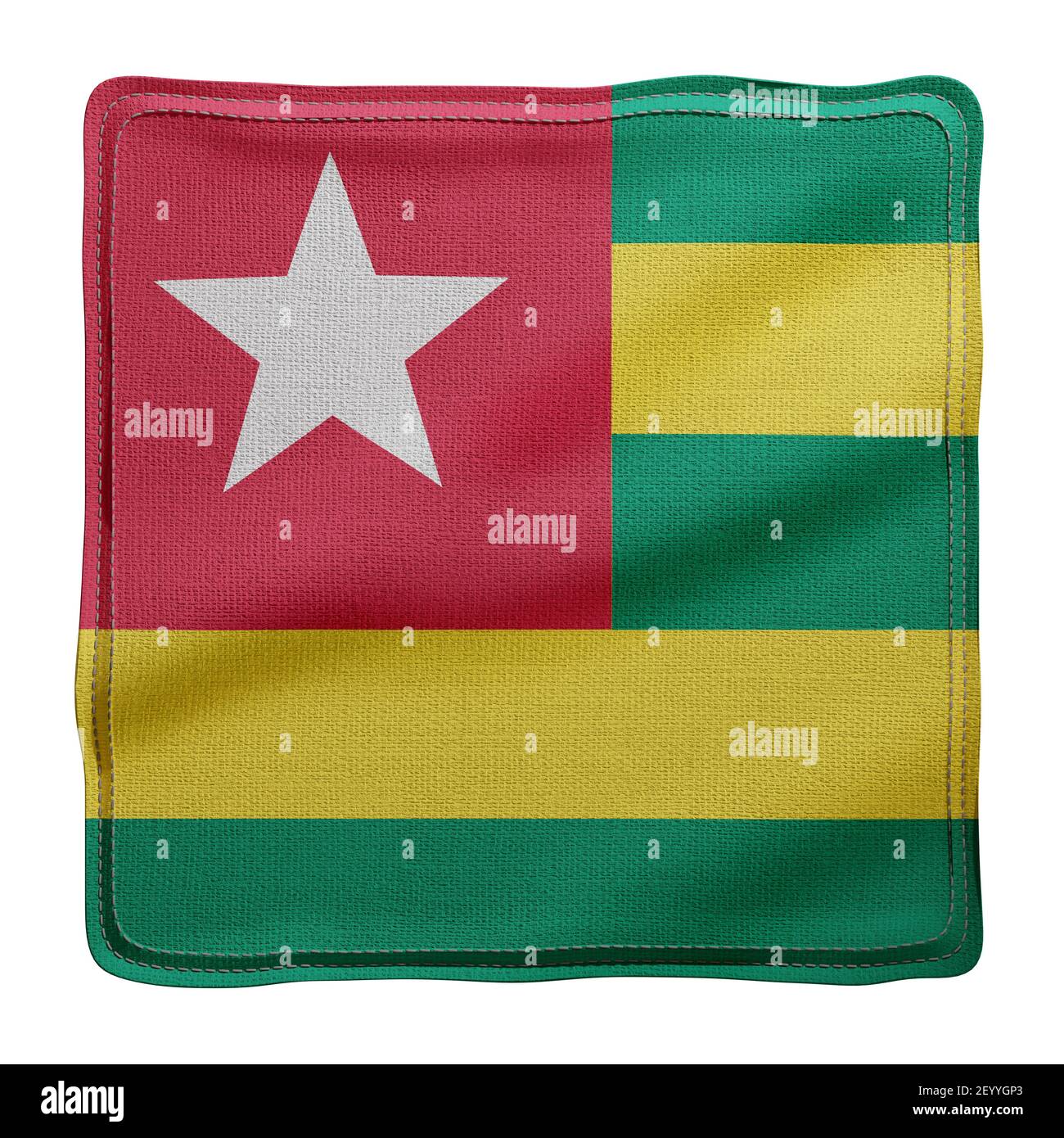 3d rendering of a textured fabric national Togo flag isolated on white ...