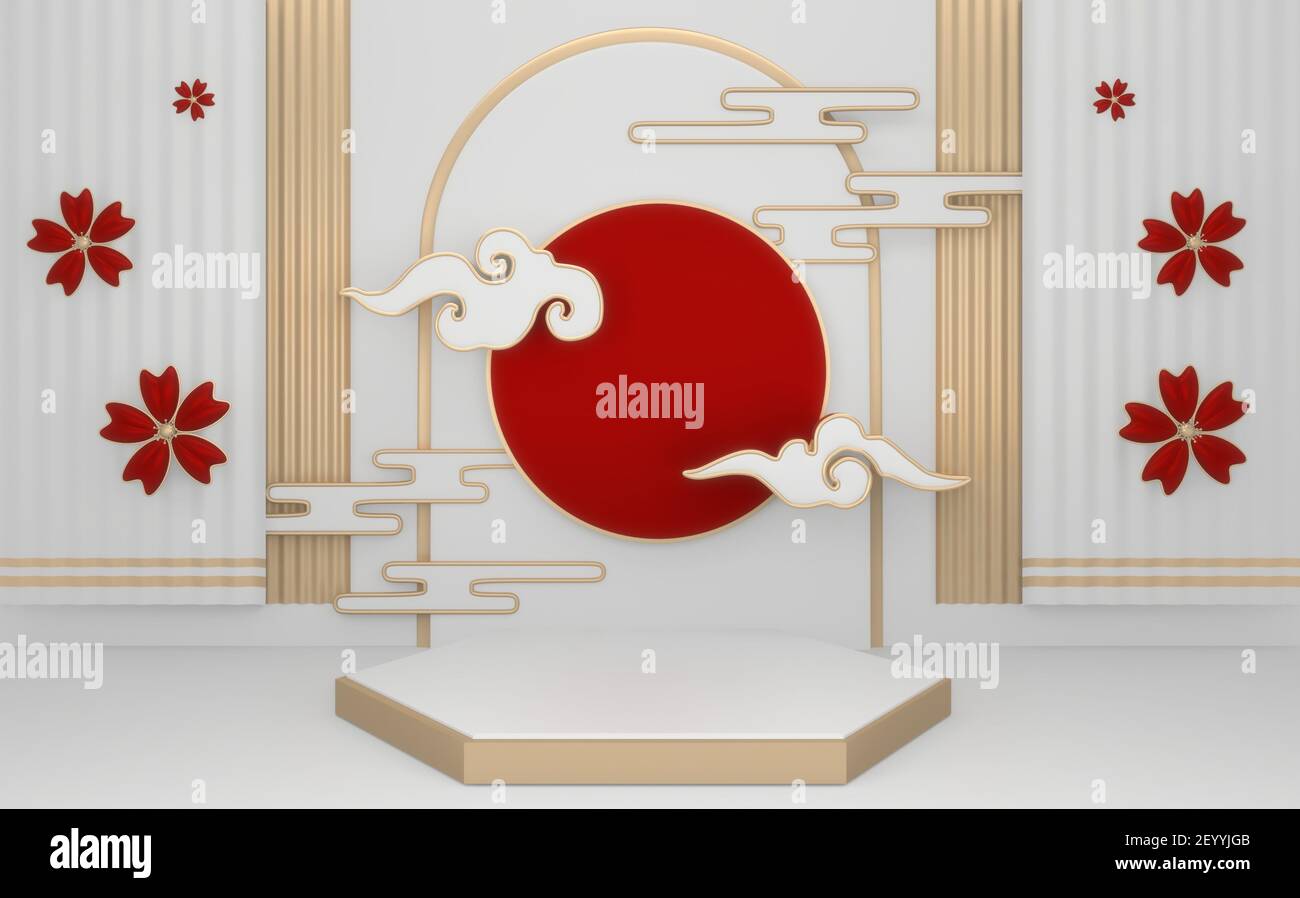The Red Japanese podium show cosmetic product geometric japan style.3D ...