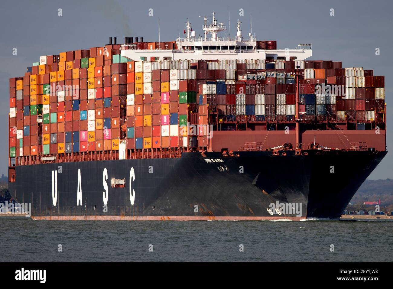 UASC,Container,ship,Umm Qarn,leaving,Southampton,water,The Solent,Cowes ...