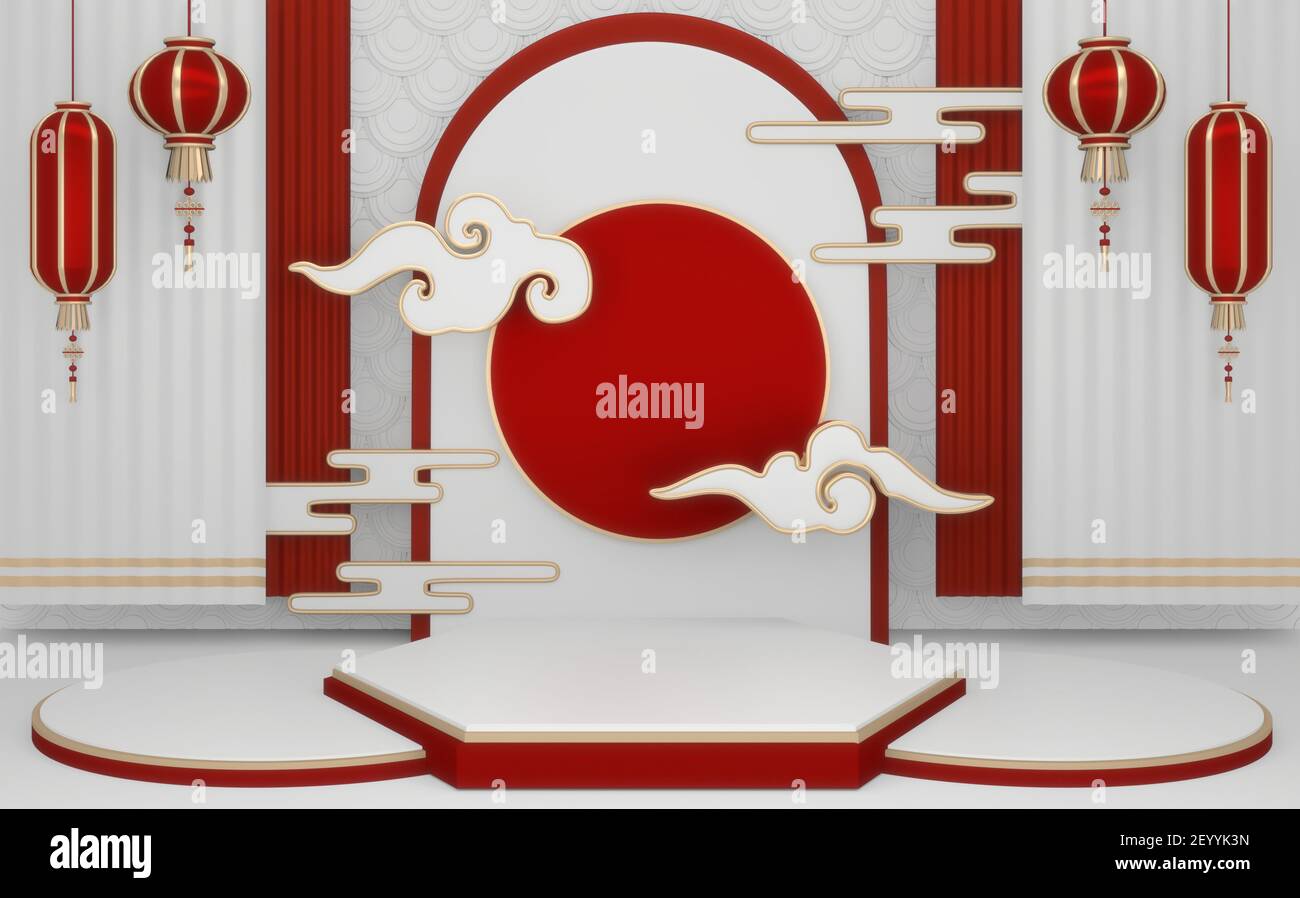 The Red Japanese podium show cosmetic product geometric japan style.3D ...