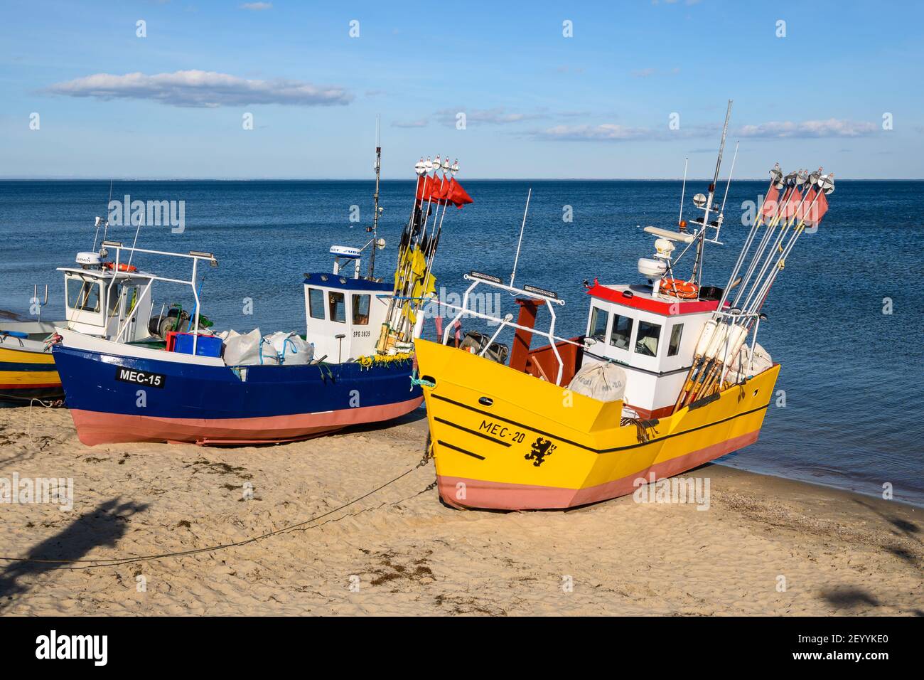 Mechelinki, Poland - March 6, 2021: Fishing boats on the beach in ...