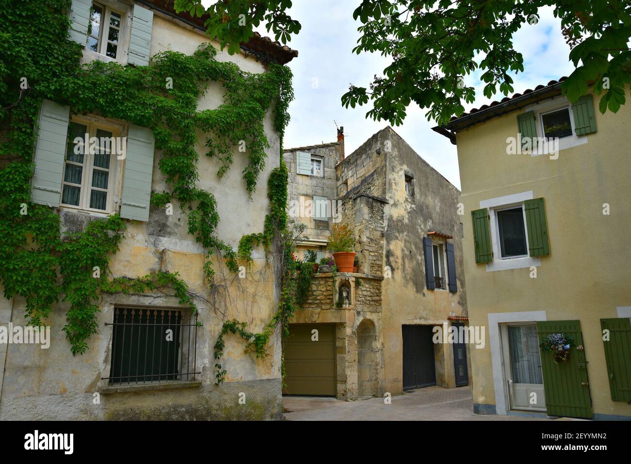 Old Provençal style buildings and houses in the historic center of ...