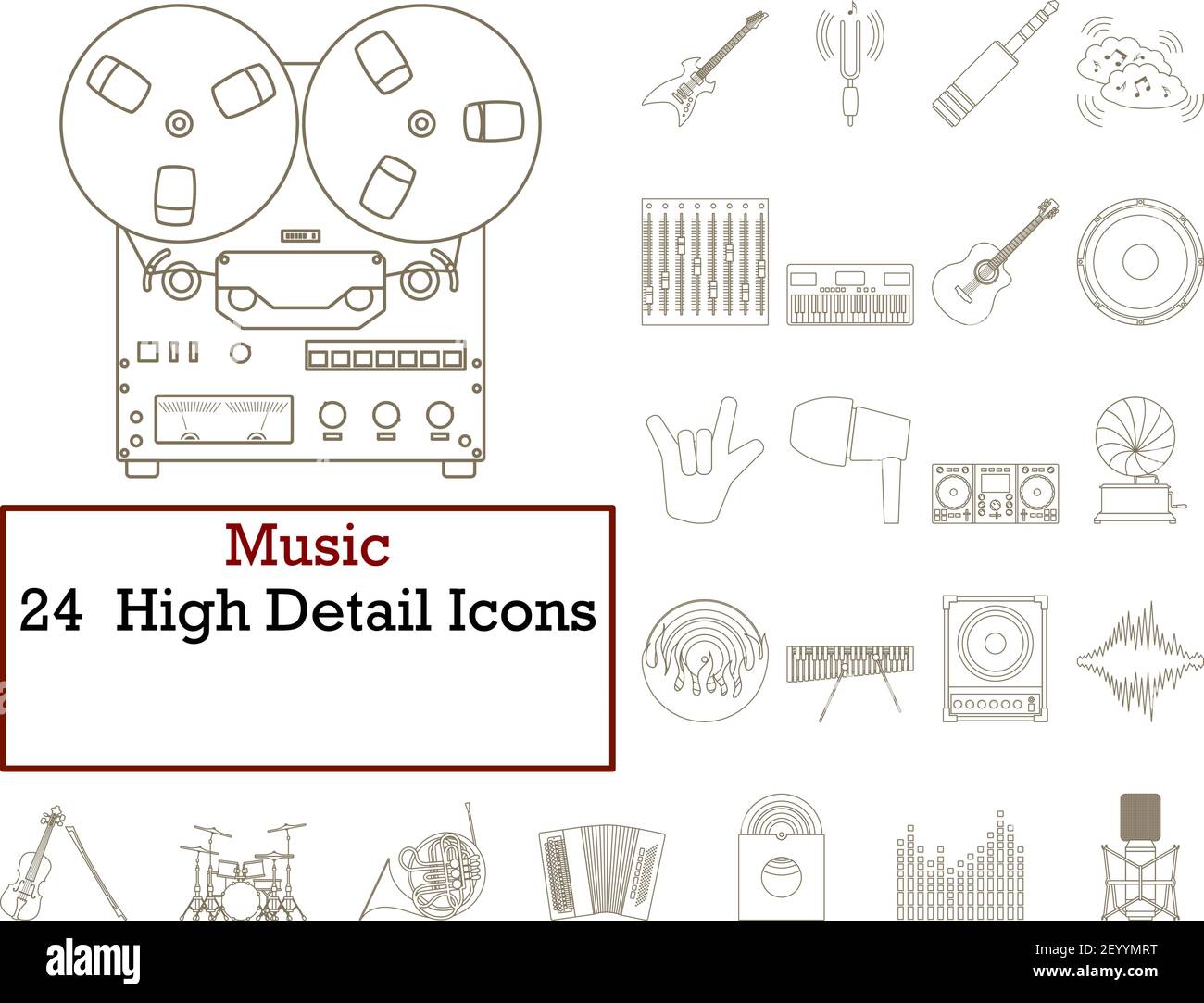 Music Icon Set. Thin Editable Stroke Line Without Filling Design ...