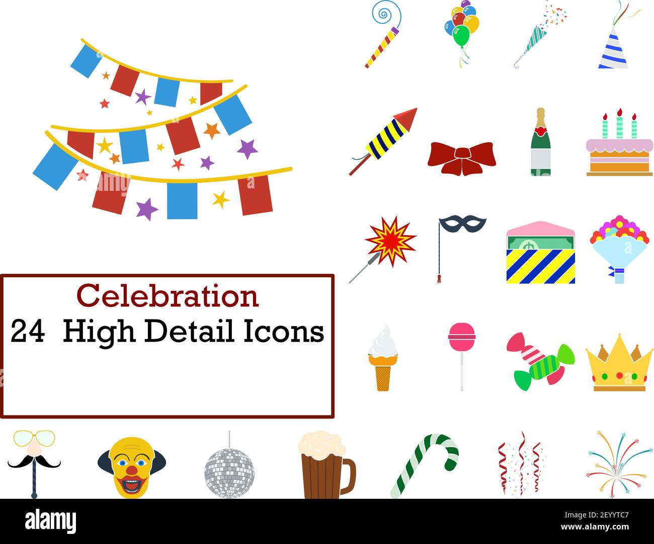 Celebration Icon Set. Flat Design. Fully editable vector illustration ...