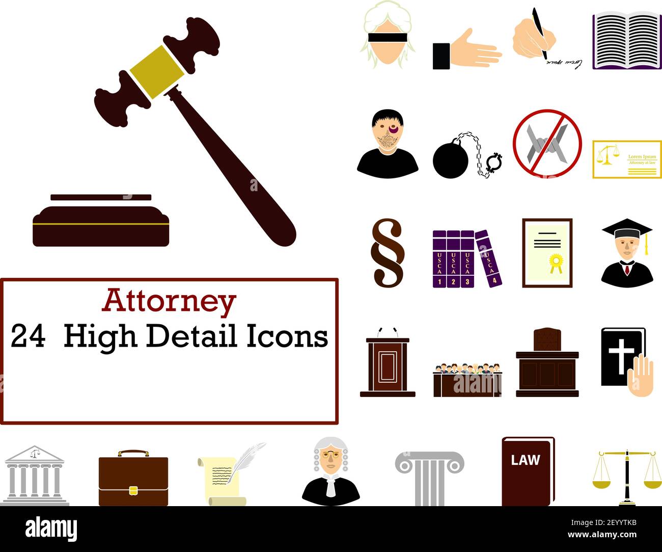 Attorney Icon Set. Flat Design. Fully editable vector illustration ...