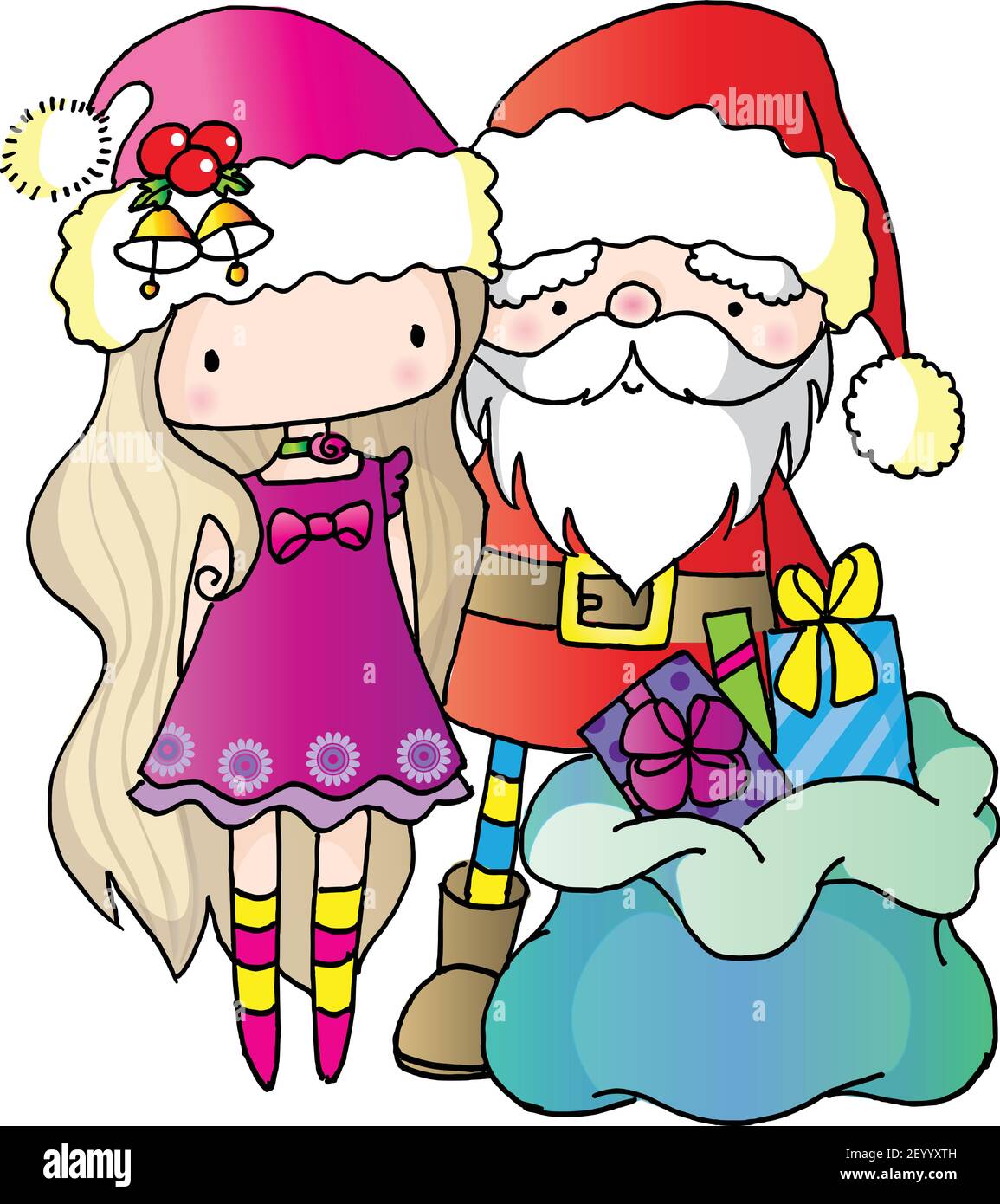 vector cartoon girl with Santa Claus Stock Vector Image & Art - Alamy