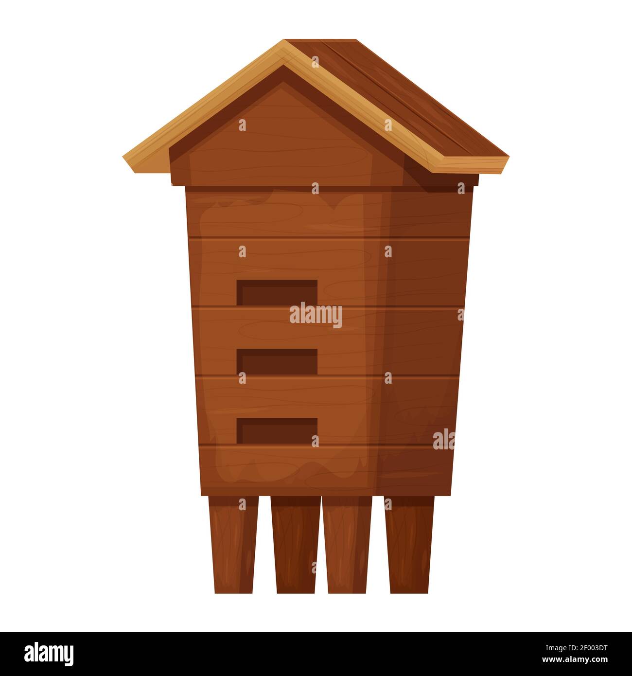 Old wooden beehive in brown colour in cartoon style isolated on white ...