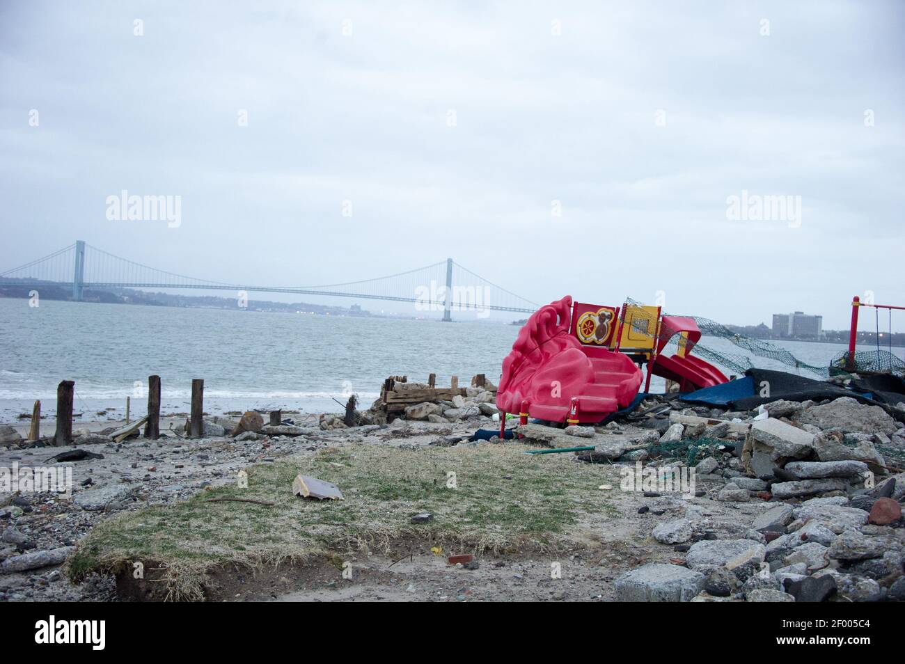 30 October 2012 - Brooklyn, NY - The view of a children's playground in ...