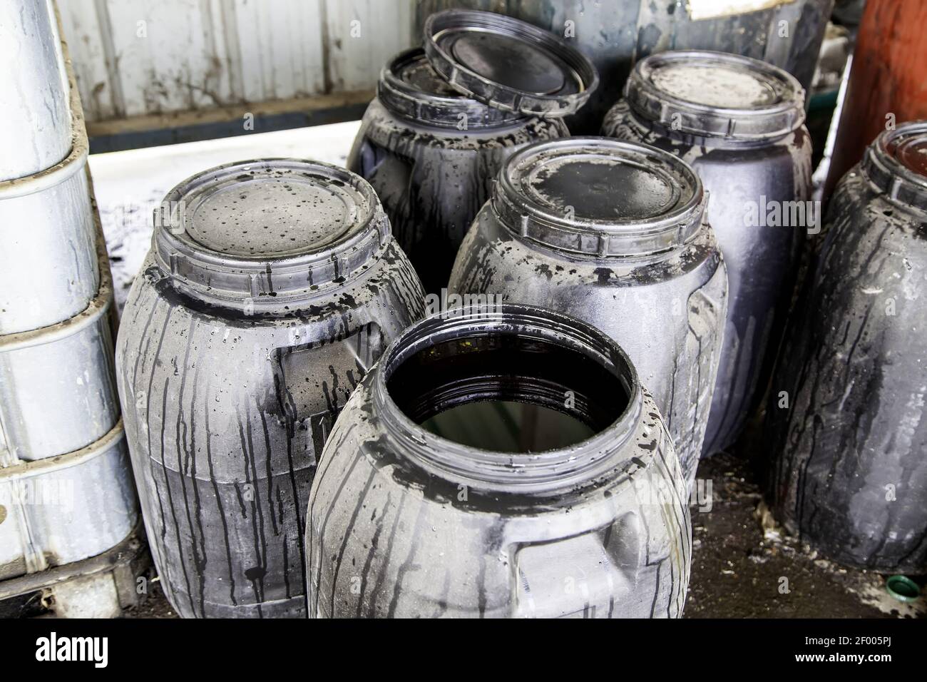 Container of recycled industrial used oil, manufacturing in company ...