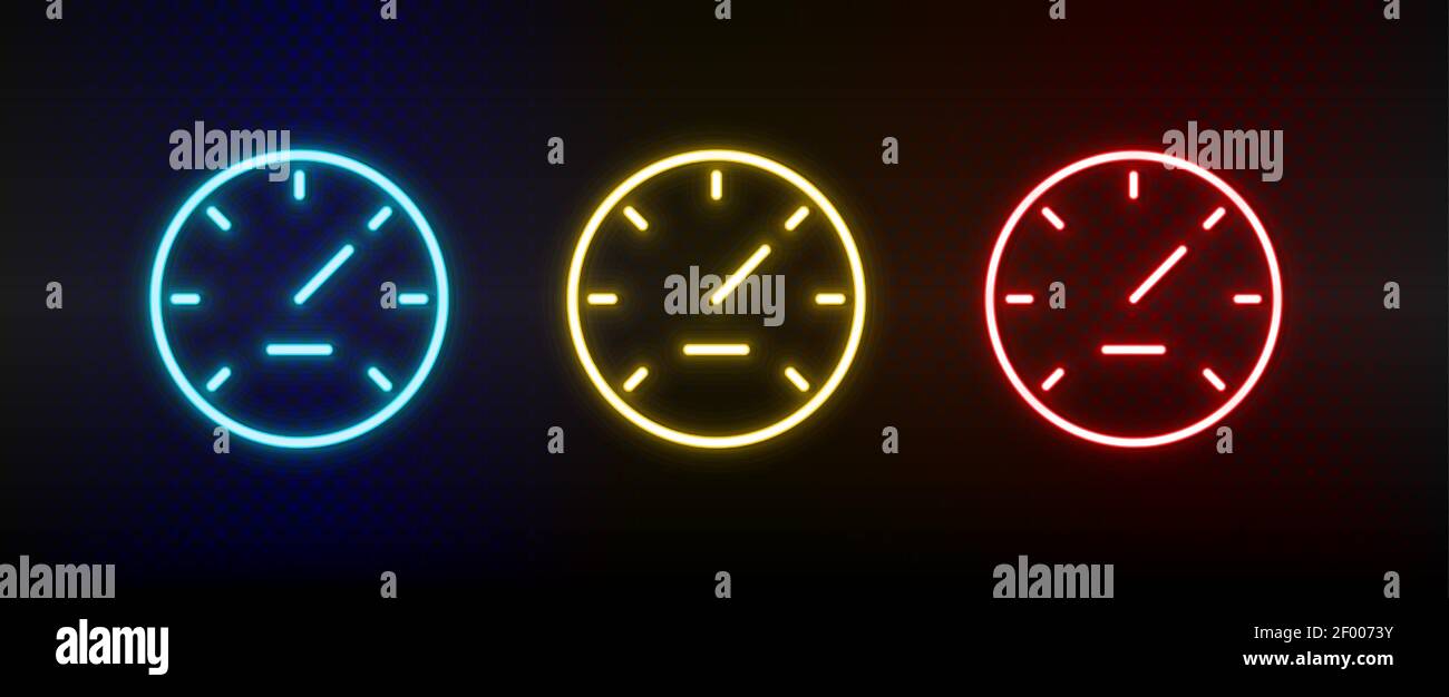 gauge, performance, speed neon icon set. Set of red, blue, yellow neon ...