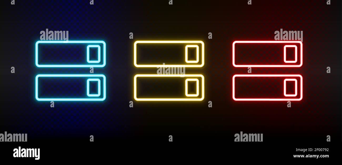enable, on, switch neon icon set. Set of red, blue, yellow neon vector ...