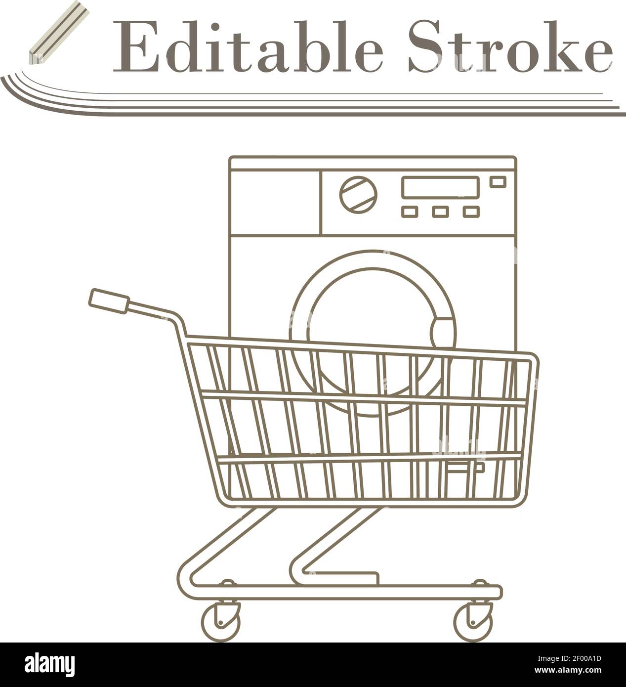 Shopping Cart With Washing Machine Icon. Editable Stroke Simple Design ...