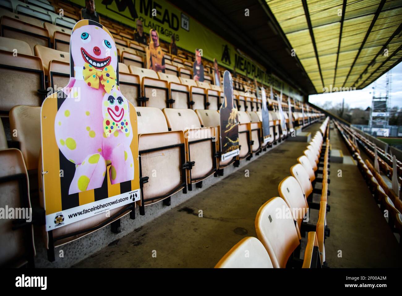 General view of a Mr Blobby cardboard cutout in the stands during the ...
