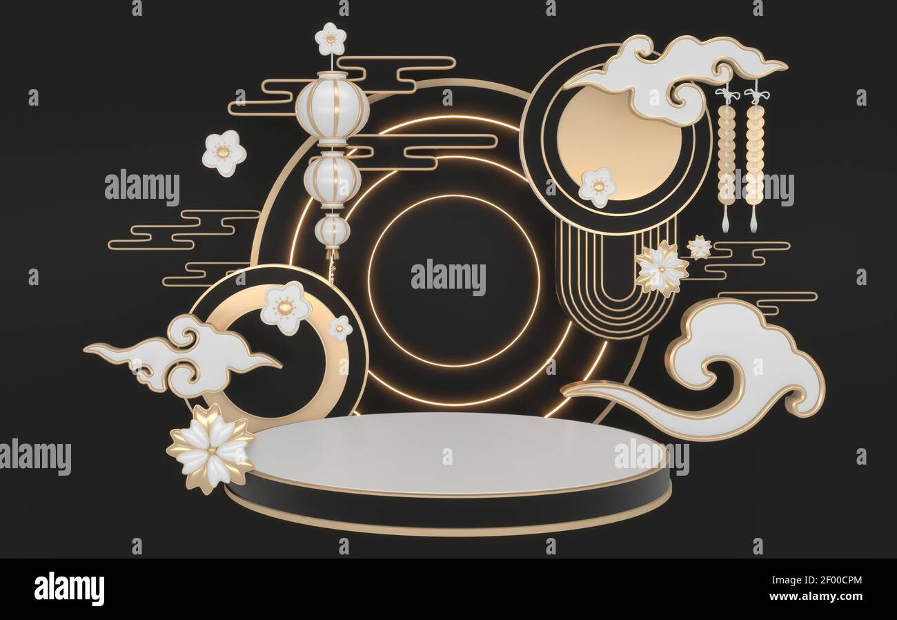 Abstract podium black gold concept and decoration japanese style. 3D ...