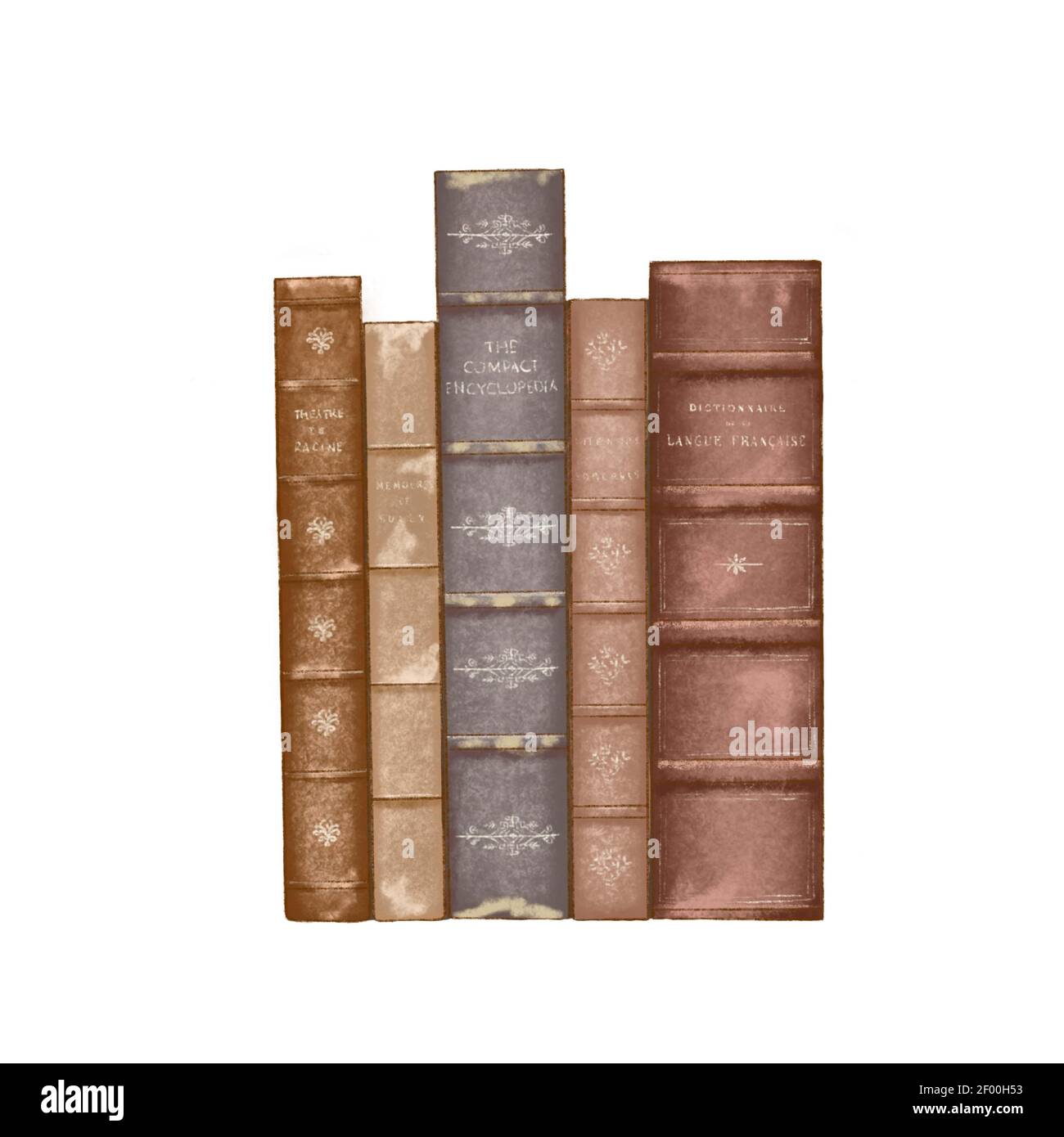 stack of Old books isolated on white. book shelf, book row. dark ...
