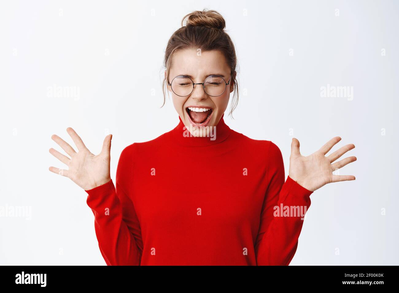 Girl screaming from happiness hi-res stock photography and images - Alamy