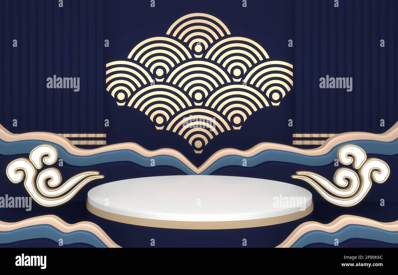 Blue Podium,minimal podium geometric and decoration color japanese tone ...