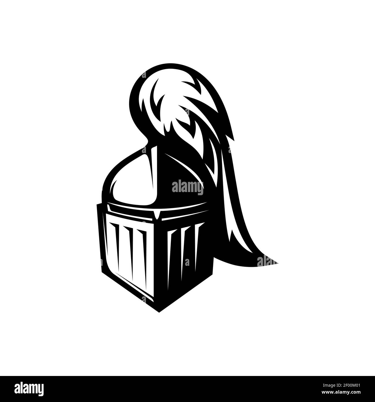 Roman warrior helmet with plumes isolated monochrome icon. Vector ...