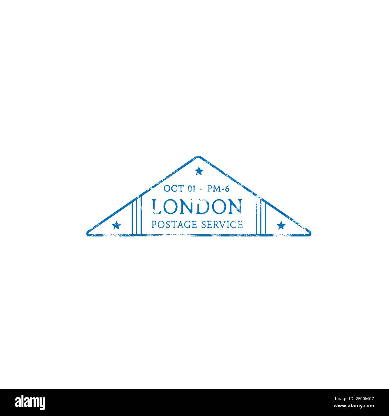 London postage service isolated grunge triangular post stamp with stars ...
