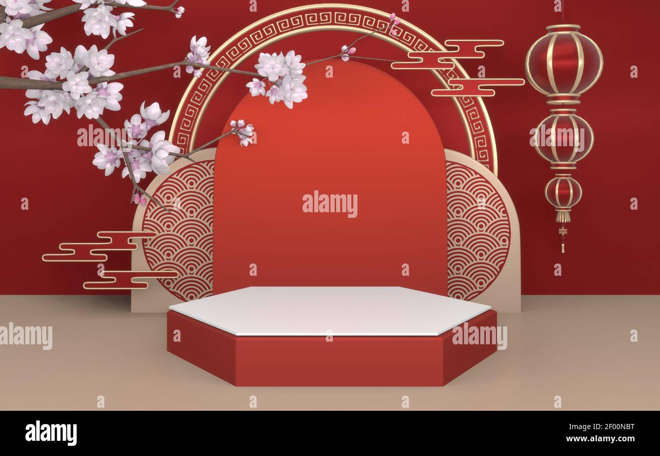 red Podium,minimal podium geometric and decoration color japanese tone ...